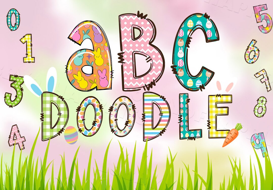 Easter Doodle Alphabet Bundle, Easter PNG Letters, Numbers ...