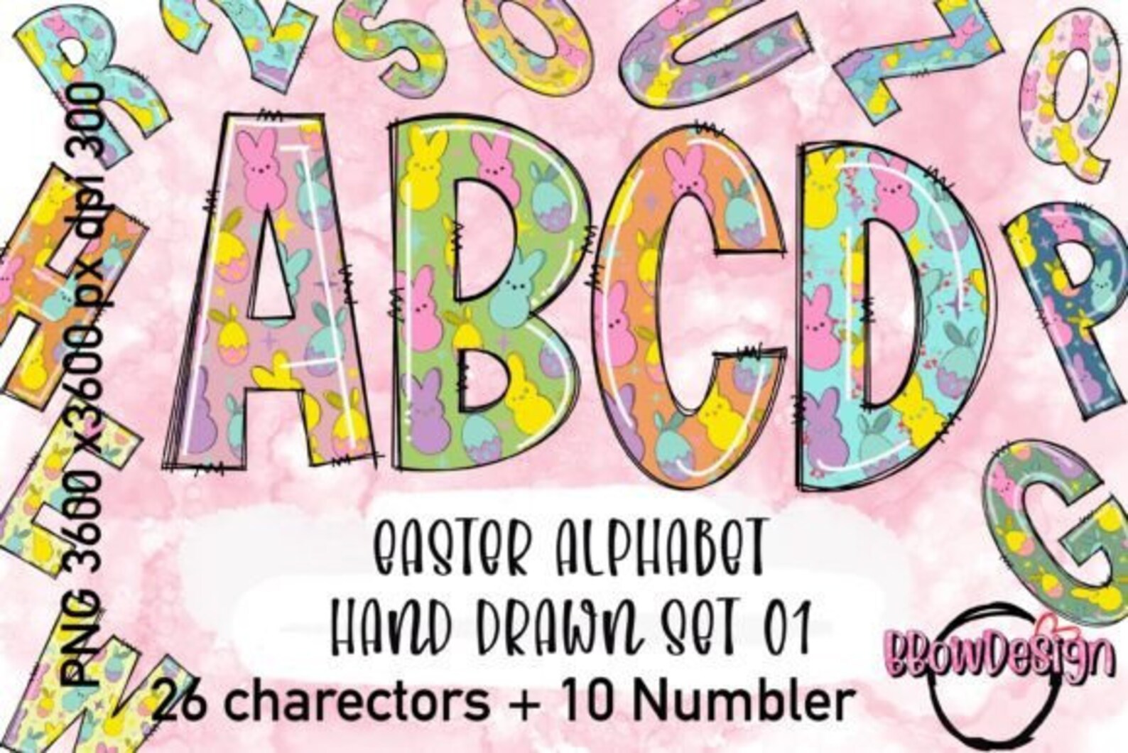 Easter Doodle Alphabet Bundle, Easter PNG Letters, Numbers ...