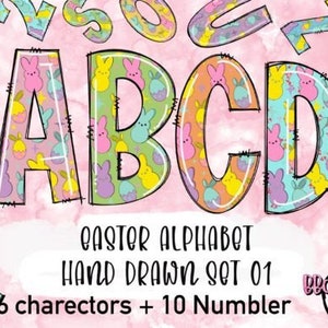 Easter Doodle Alphabet Bundle, Easter PNG Letters, Numbers ...