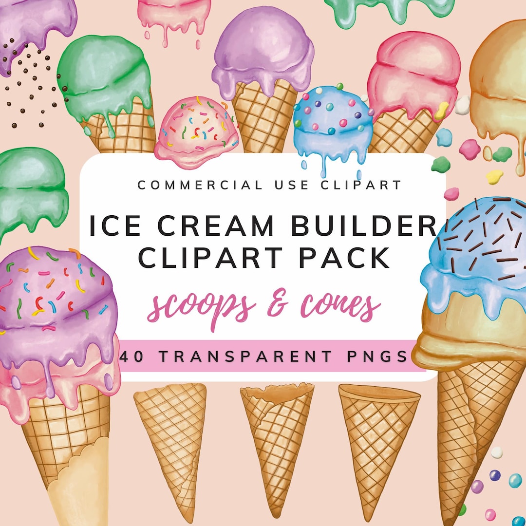 Ice Cream Builder Clipart – Pastel Watercolor PNG Set (digital Download ...