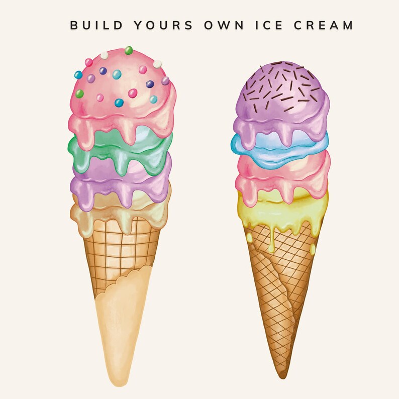Ice Cream Builder Clipart – Pastel Watercolor PNG Set (digital Download ...
