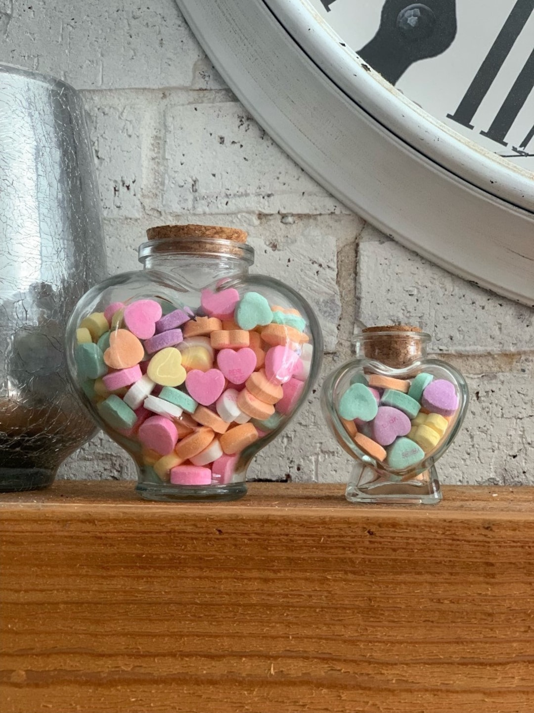 Heart Shaped Candy Jar Glass Filled With Conversation Hearts - Etsy