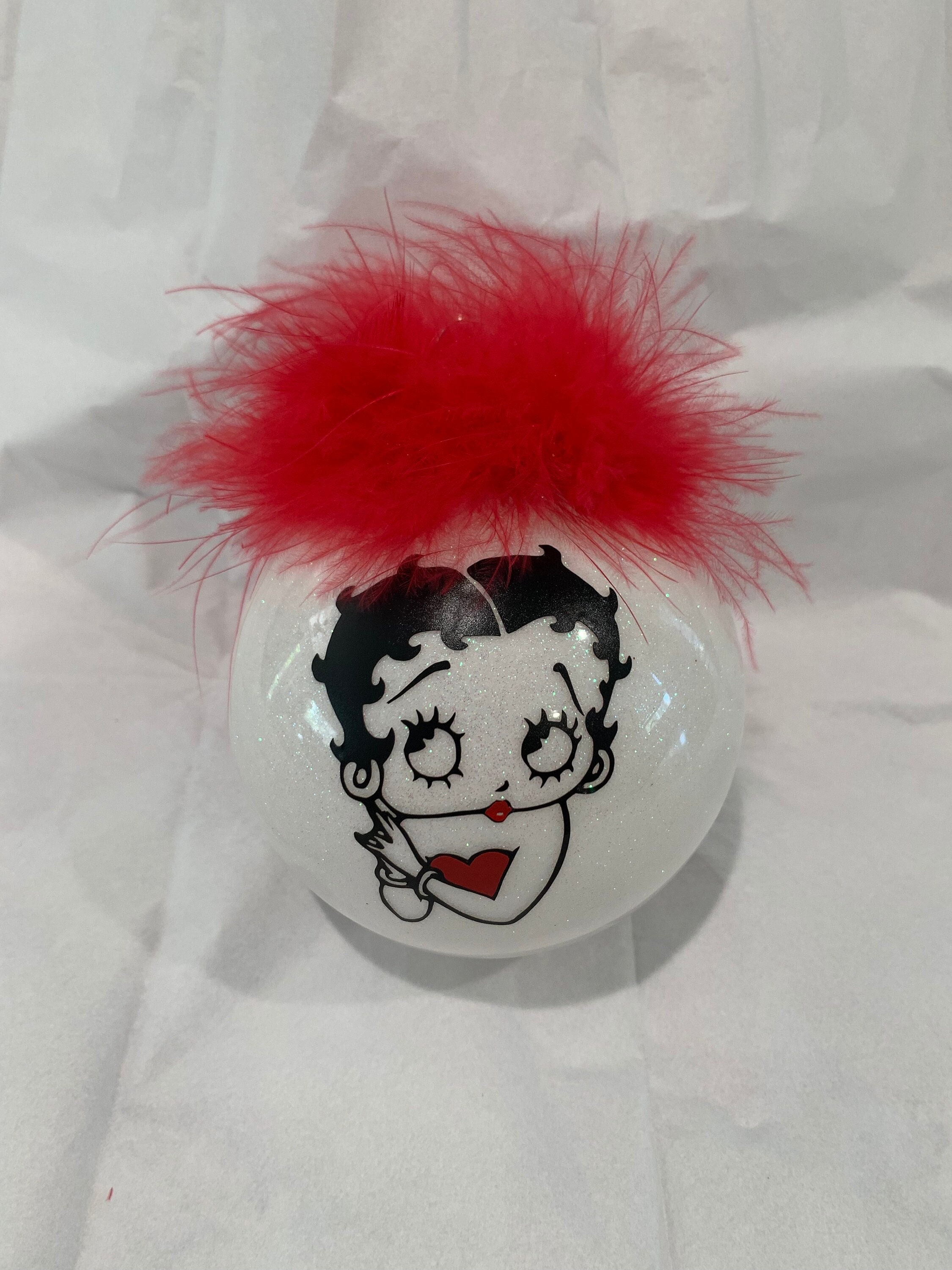 Betty Boop Glass Ornaments// White, Glittered Ornament// 4 Inch Round ...