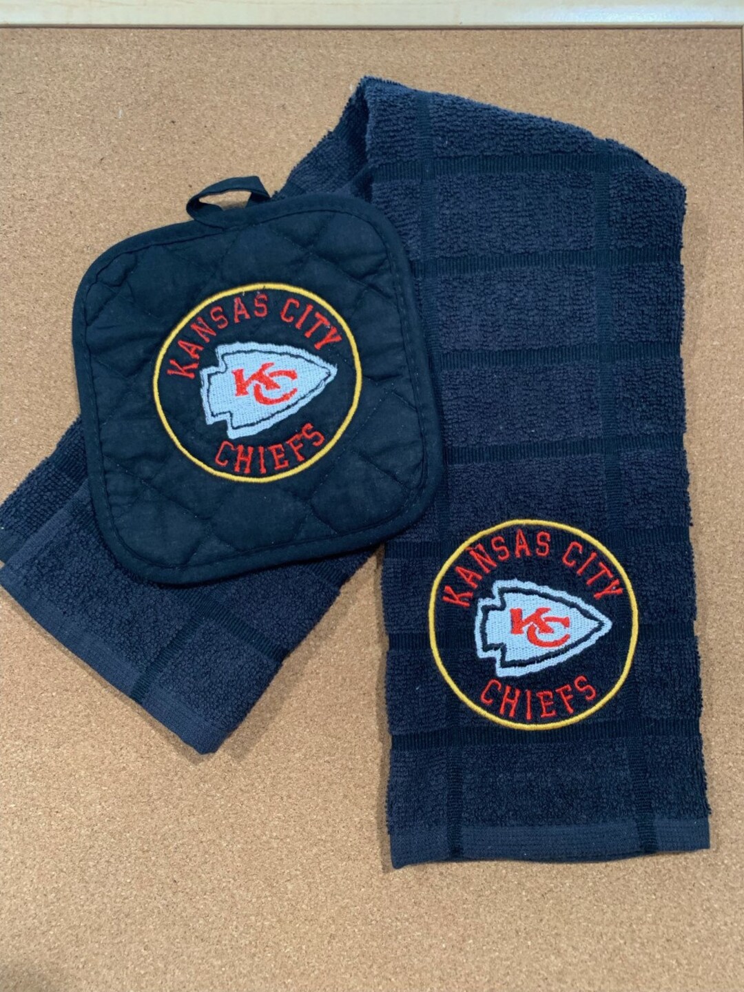 Kansas City Chiefs Embroidered Kitchen Towel and Black Potholder - Etsy