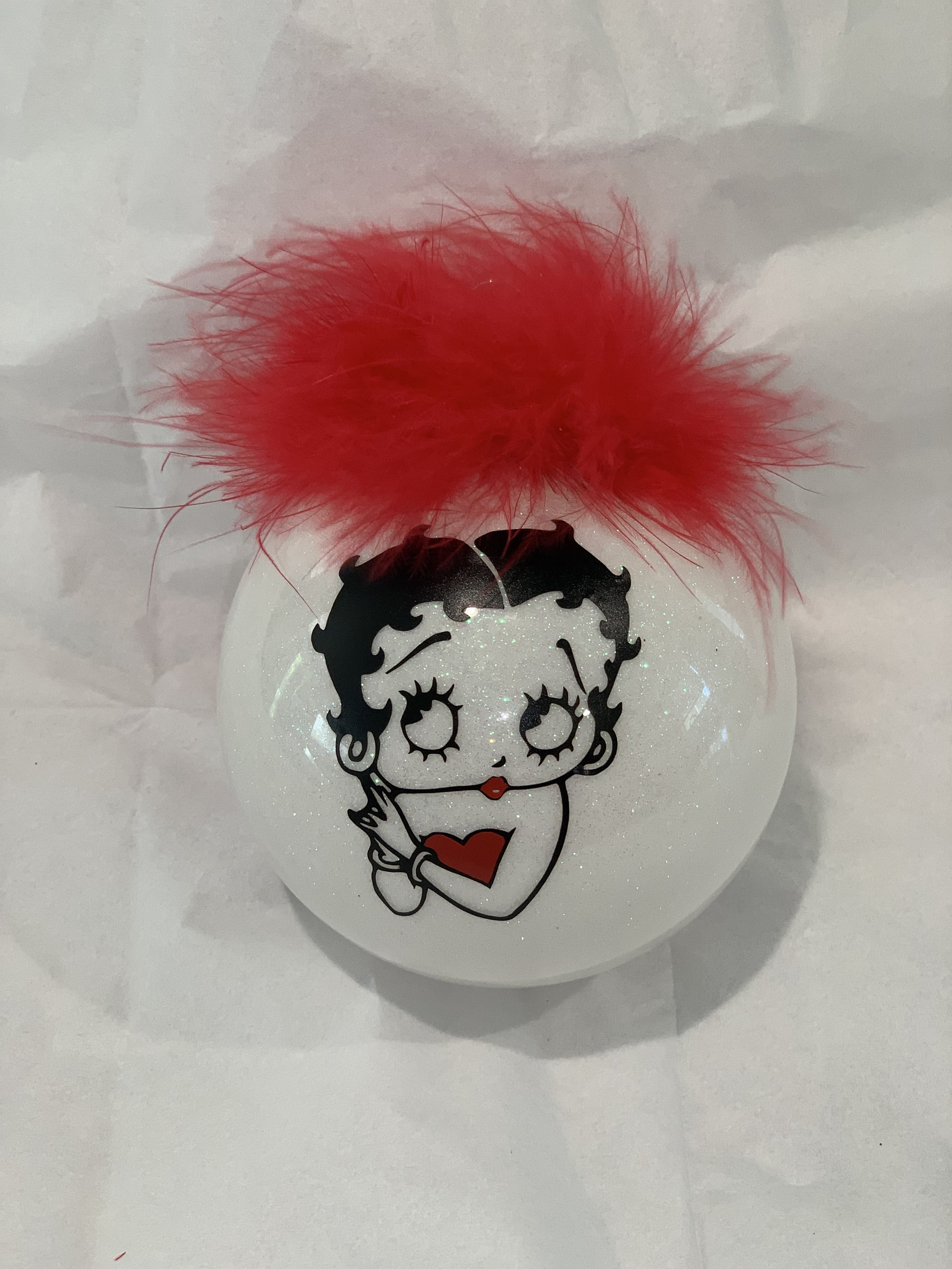 Betty Boop Glass Ornaments// White, Glittered Ornament// 4 Inch Round ...