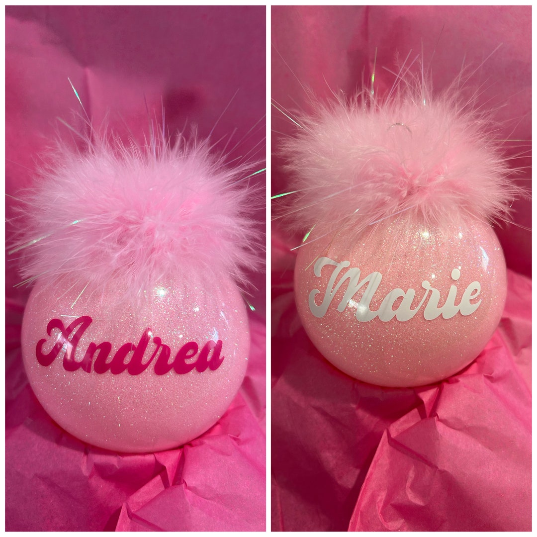 PERSONALIZED Pink Glitter Ornament W/ Pink Boa// Personalized Ornament ...