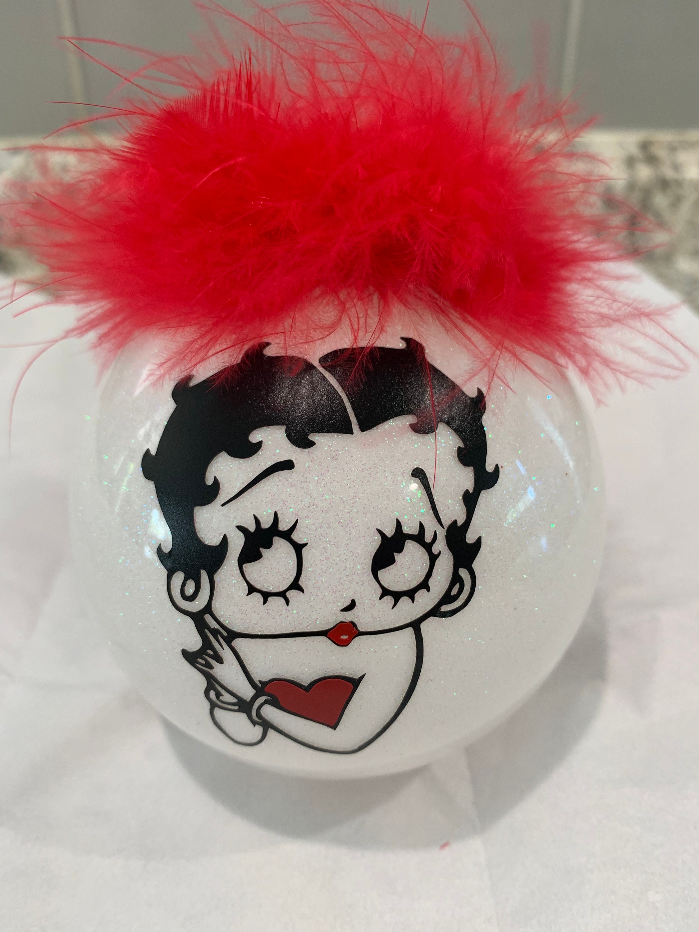 Betty Boop Glass Ornaments// White, Glittered Ornament// 4 Inch Round ...