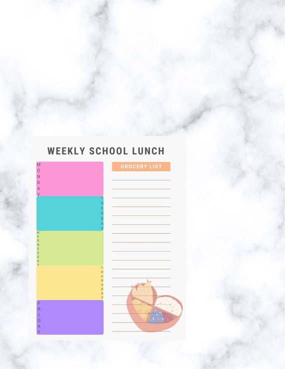 School Lunch Template - Etsy