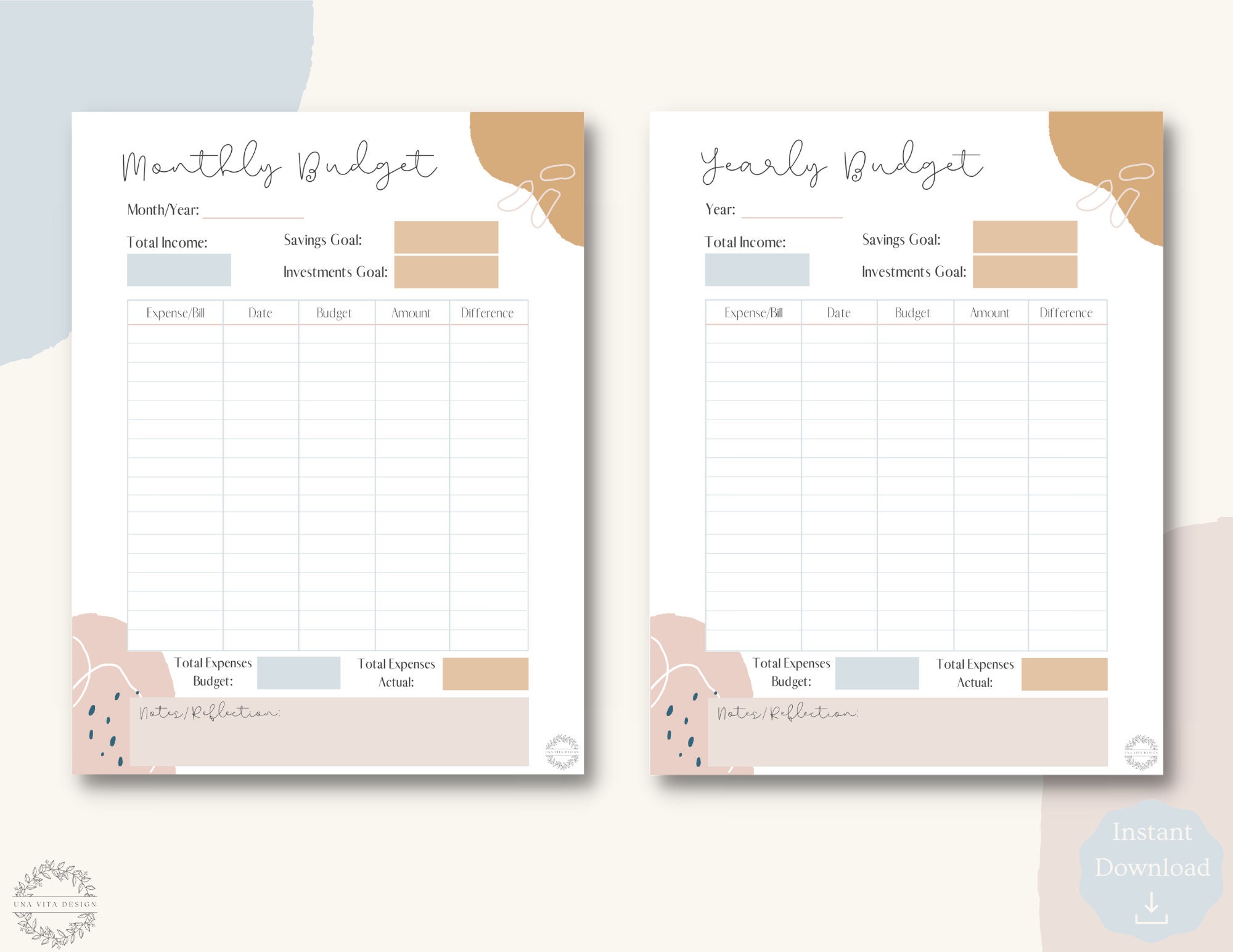 Pastel Printable Budget Planner Bundle - Daily, Weekly, Monthly, Yearly ...