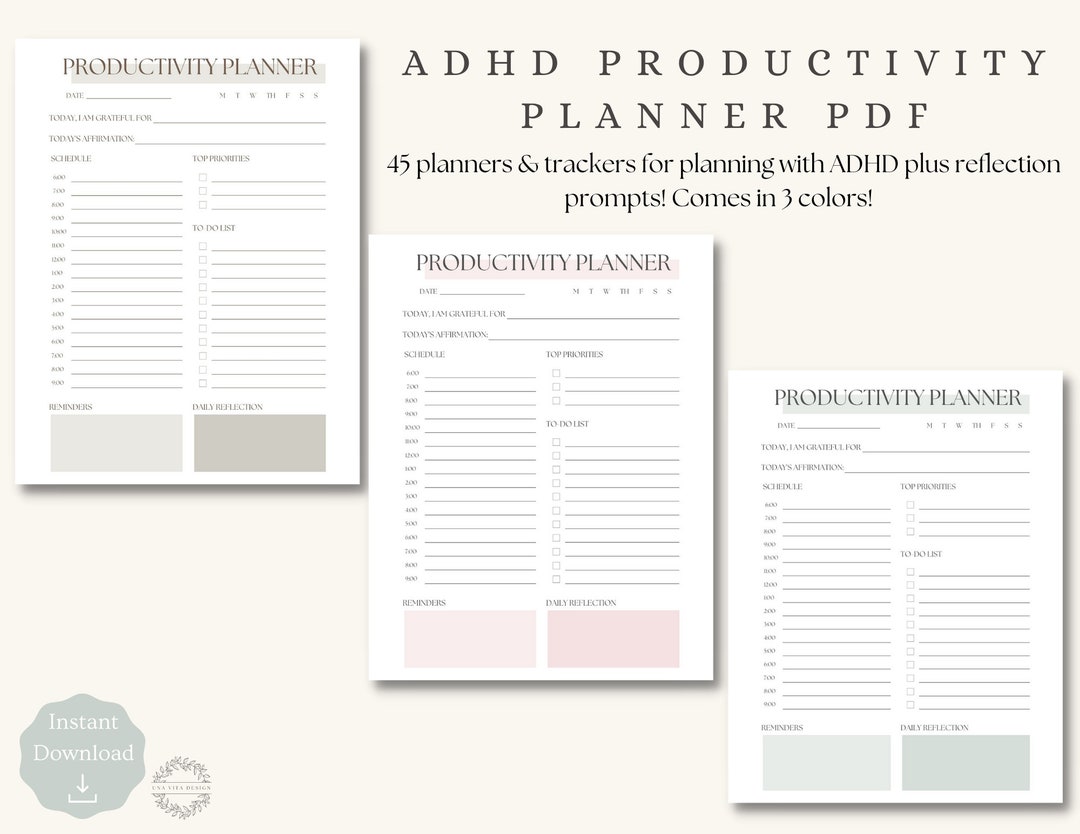 ADHD Productivity Undated Planner Bundle, Printable ADHD Planner ...