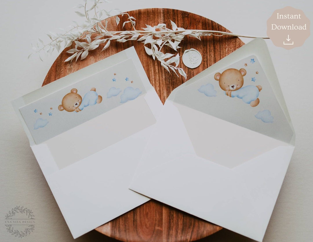 Teddy Bear Envelope Liner, Envelope Liner Template, Baby Shower Envelope Liners, Birthday Invite ...
