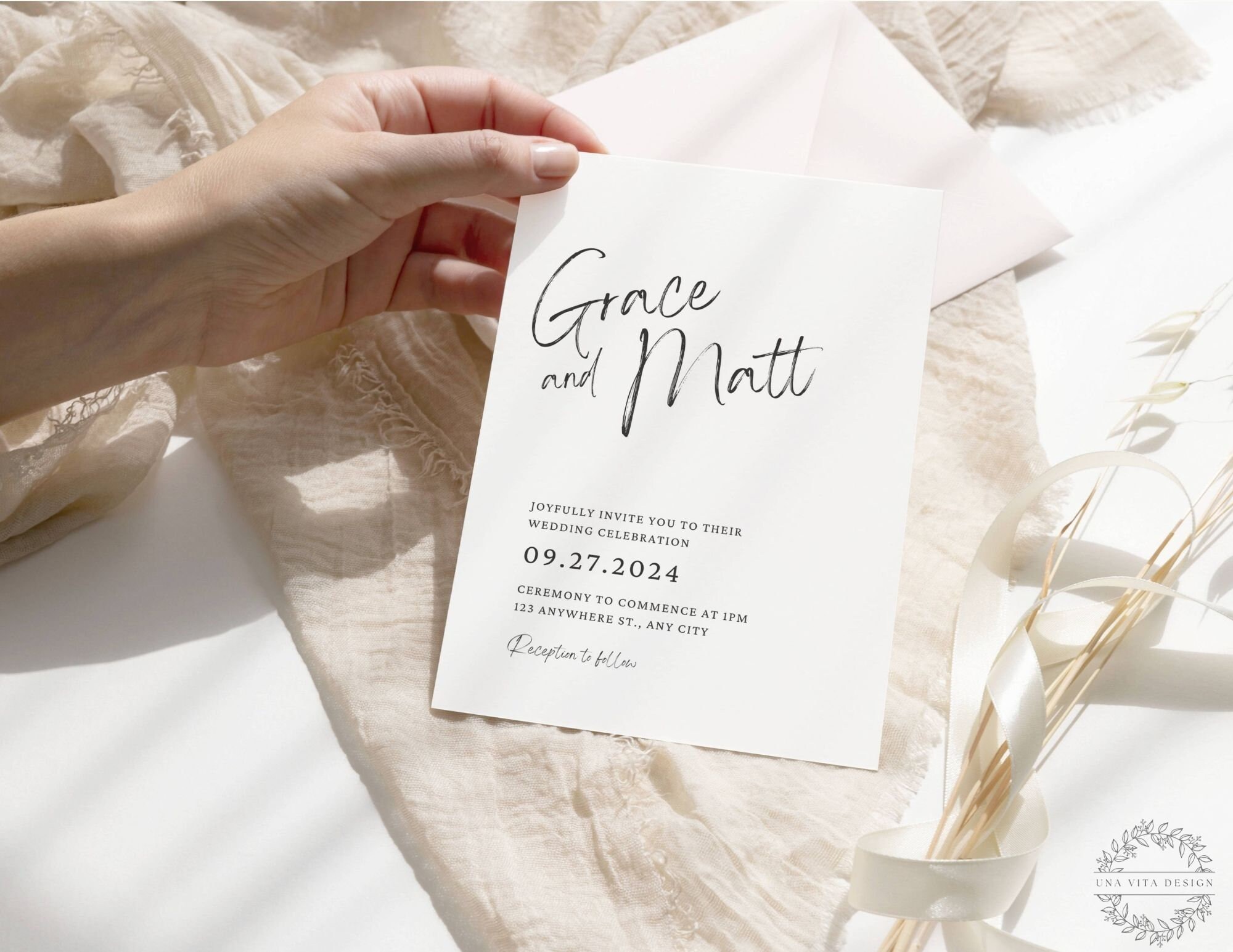 Minimalist Black and White Wedding Invitation Suite Editable Template ...