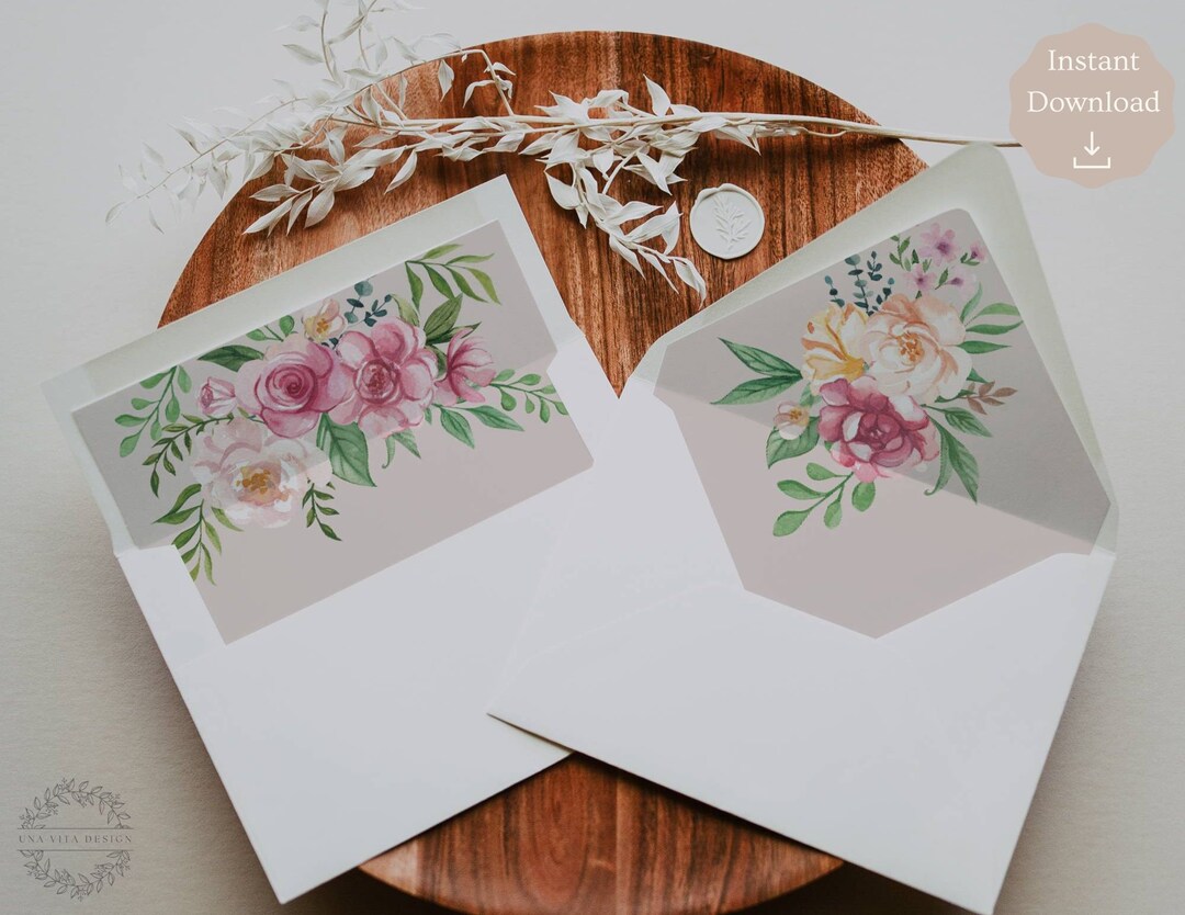 Blush Floral Envelope Liners, Pink Flower Envelope Liner Editable ...