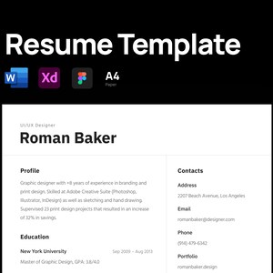 Minimalistic Resume Template for Microsoft Word, Figma and Adobe XD ...