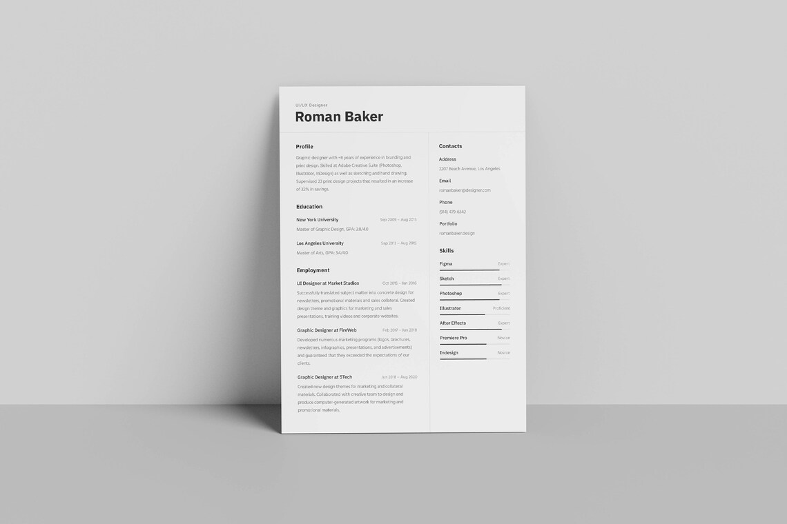 Minimalistic Resume Template for Microsoft Word, Figma and Adobe XD ...