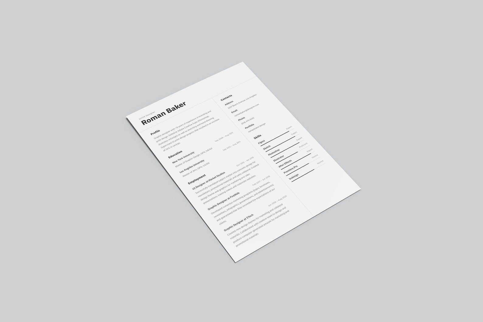 Minimalistic Resume Template for Microsoft Word Figma and - Etsy
