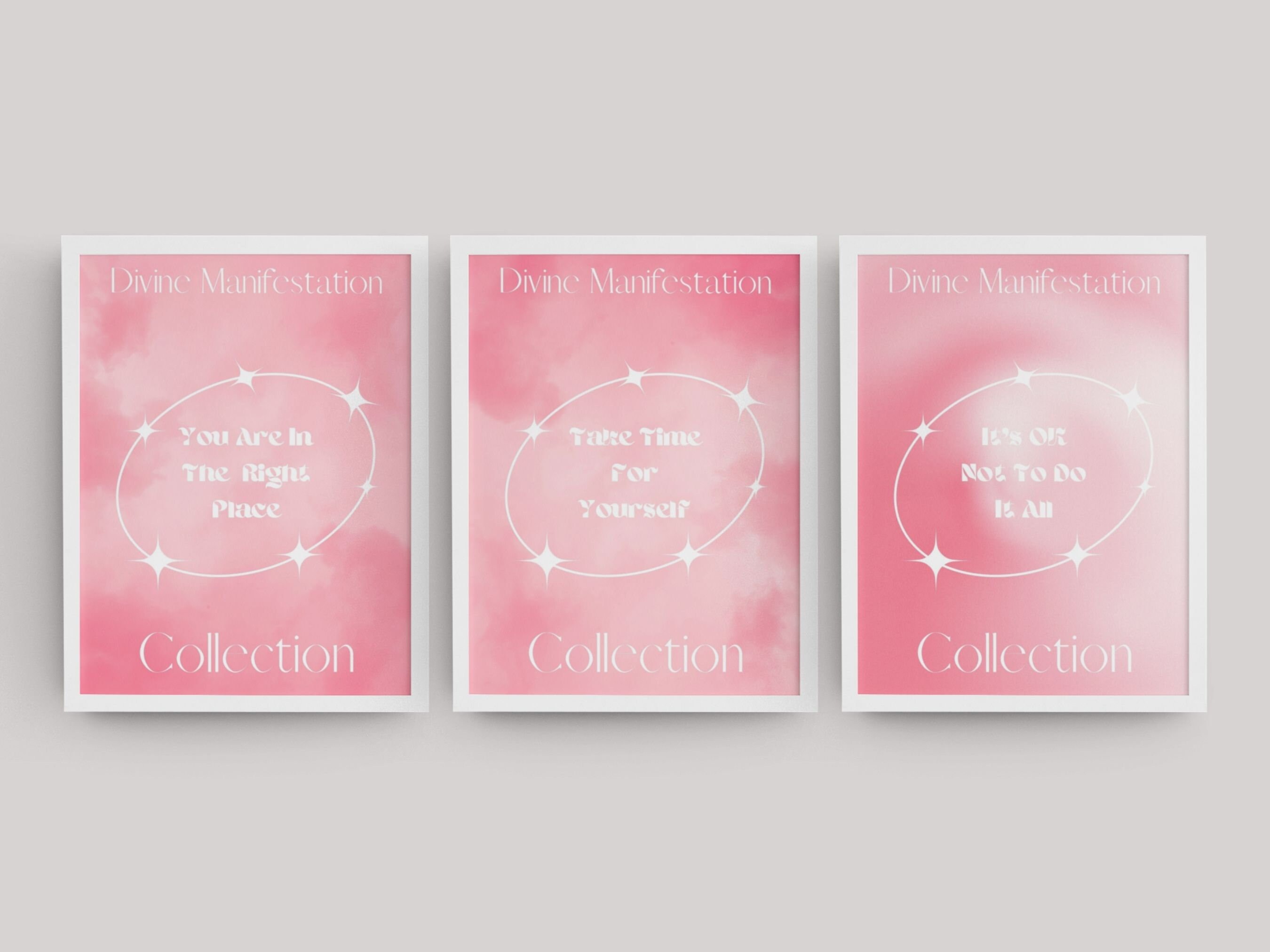 Set of 3 Affirmation Posters Pink Aura Poster Set Spiritual Wall Art ...
