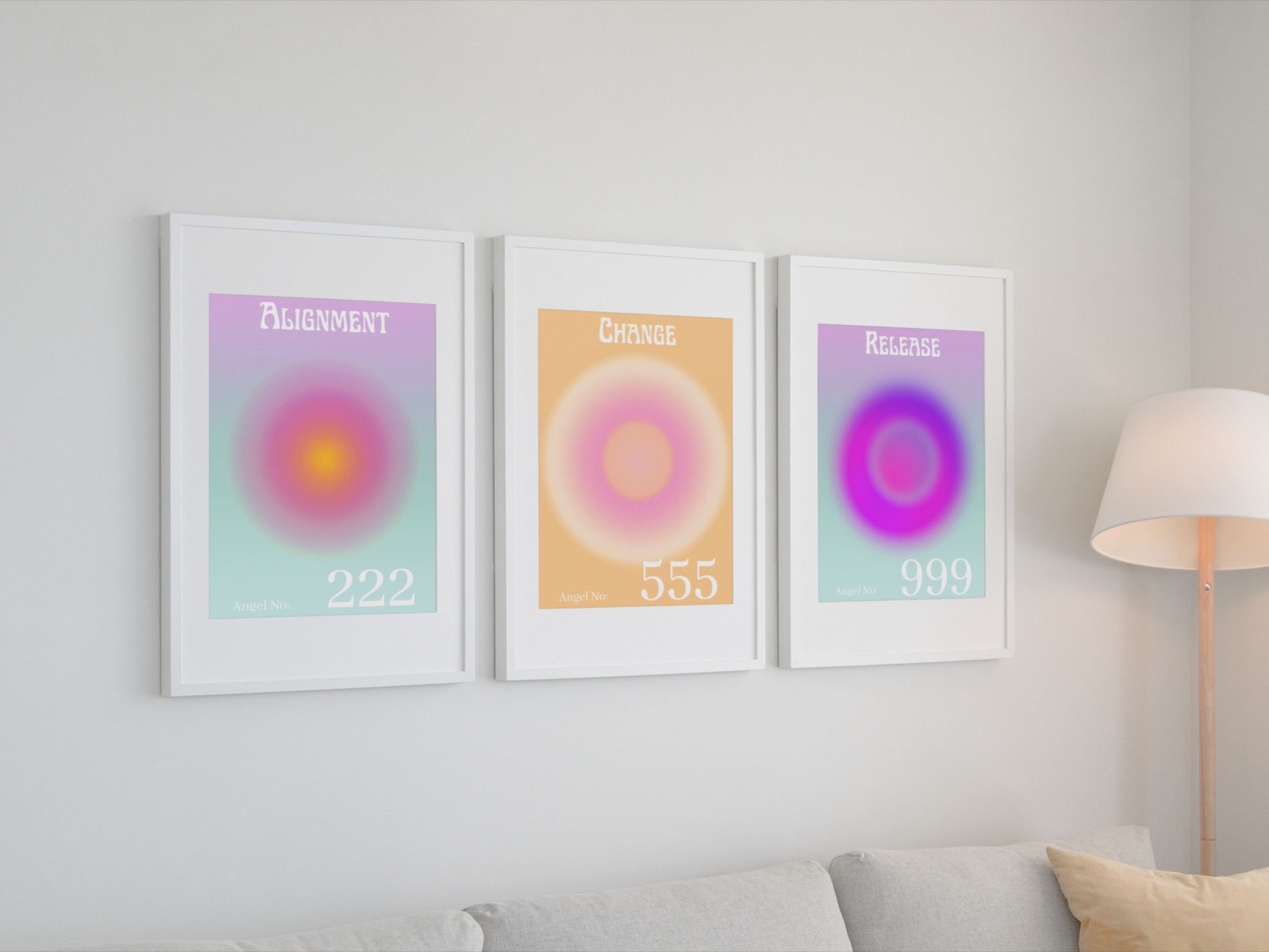 Angel Numbers Posters Set of 6 Positive Aura Gradient Digital Print ...