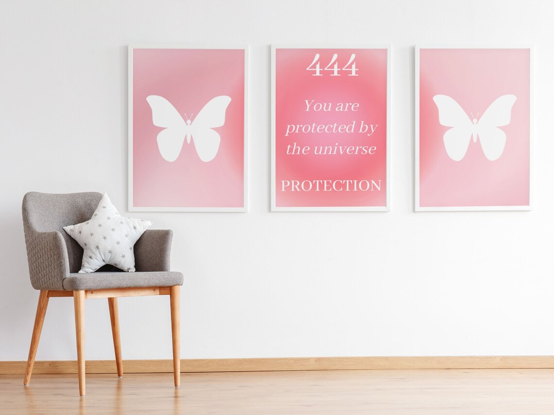 Set of 3 Angel Numbers Posters Angel Number 444 Protection Poster Pink ...