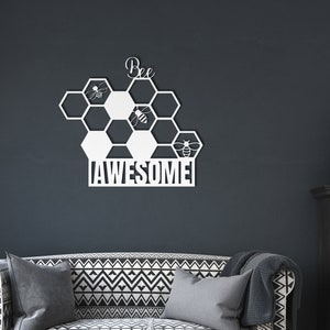 Bee Awesome Custom Metal Wall Art, Honey Bee Metal Wall Art ...