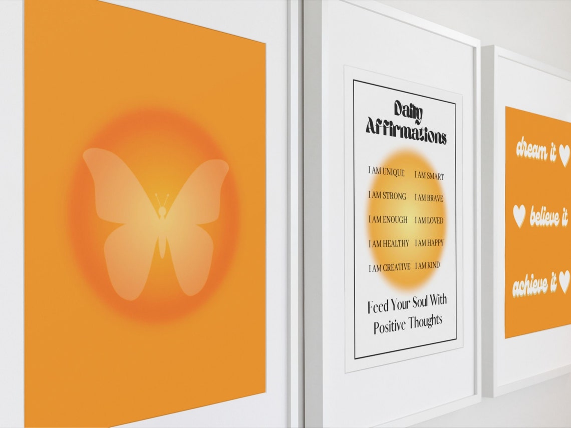 Printable Orange Aura Poster Set of 3 Affirmation Poster Orange ...