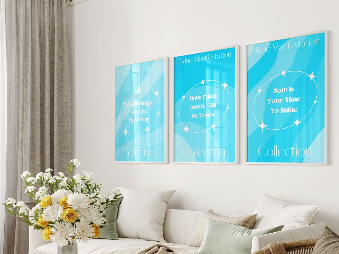 Set of 3 Affirmation Posters Blue Aura Poster Set Spiritual Wall Art ...
