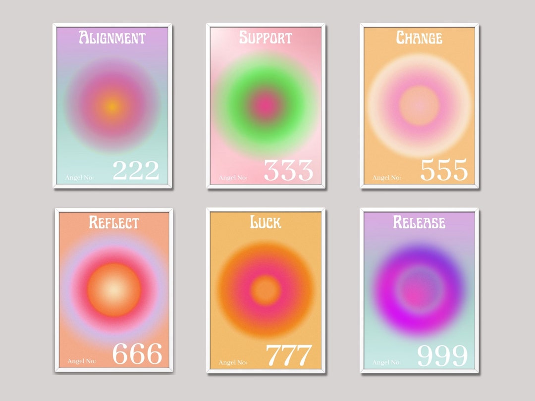 Angel Numbers Posters Set of 6 Positive Aura Gradient Digital Print ...