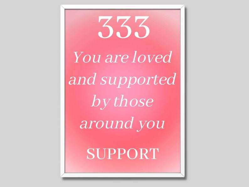 333 Support Angel Number Poster Positive Aura Print Pink Grainy ...
