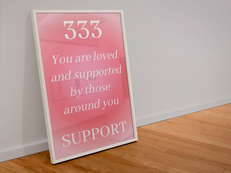 333 Support Angel Number Poster Positive Aura Print Pink Grainy Gradient Digital Print ...