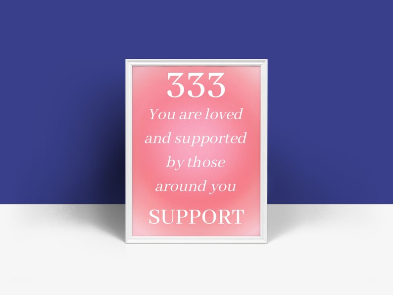 333 Support Angel Number Poster Positive Aura Print Pink Grainy Gradient Digital Print ...