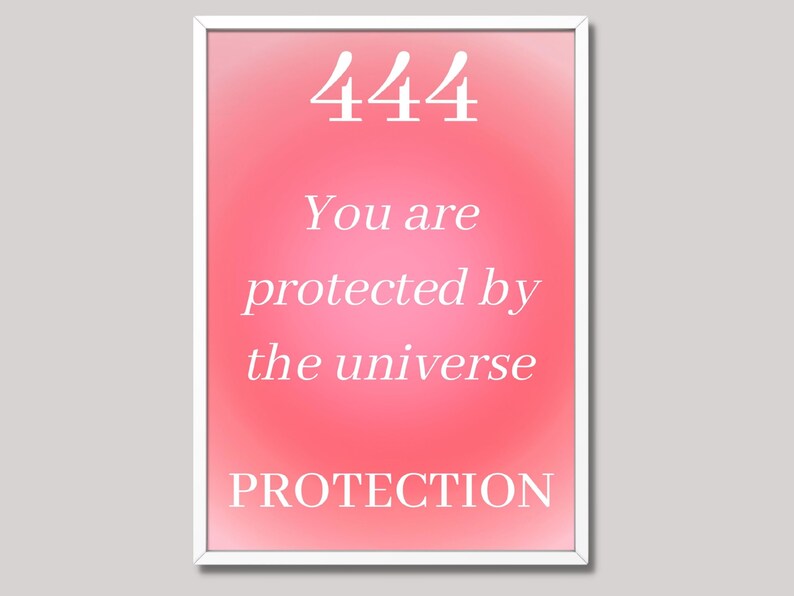 444 Protection Angel Number Poster Positive Aura Print Pink Grainy ...