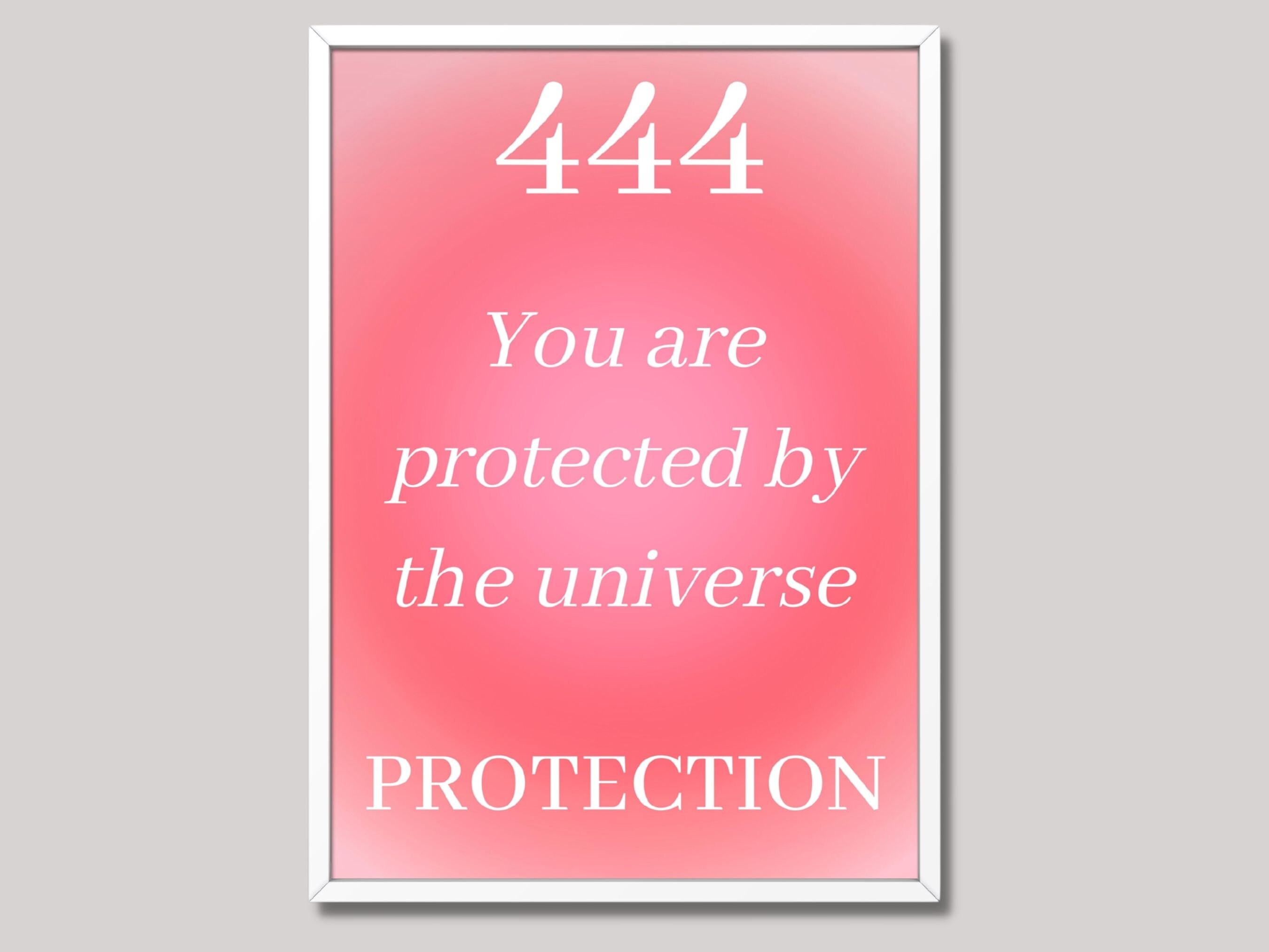 444 Protection Angel Number Poster Positive Aura Print Pink Grainy ...