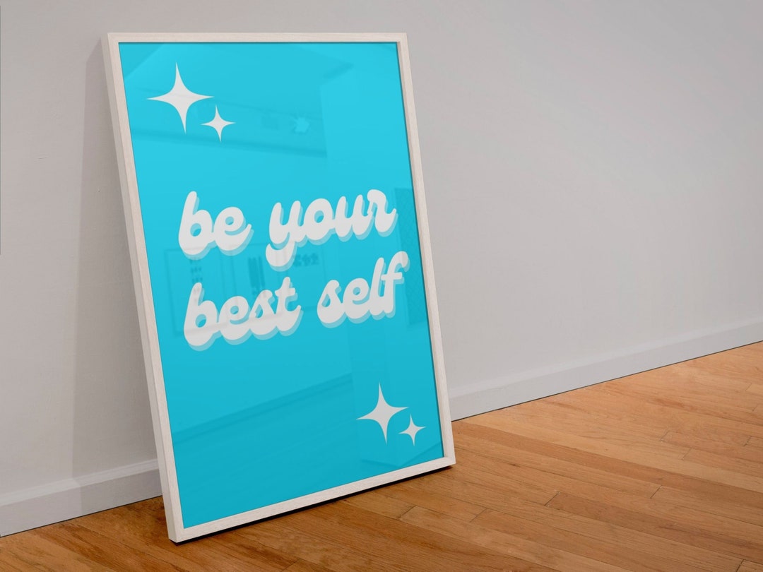 Blue Affirmation Poster Be Your Best Self Digital Download Retro Aura ...