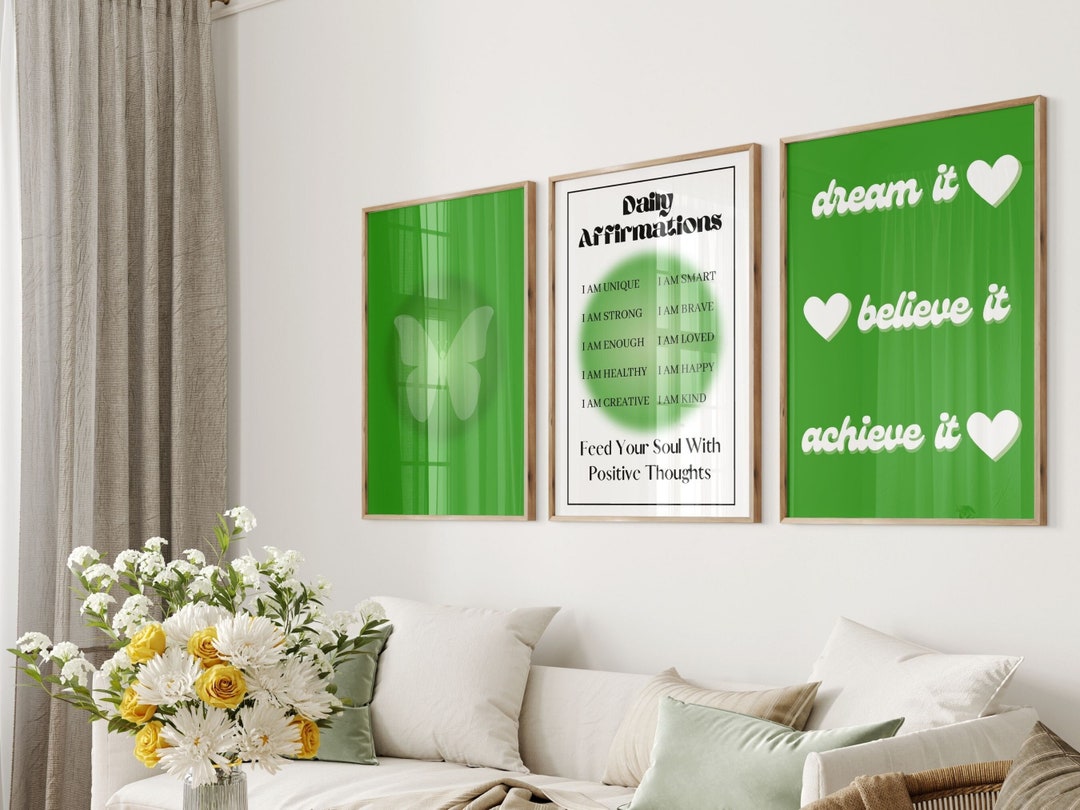 Printable Green Aura Poster Set of 3 Affirmation Poster Green Gradient ...