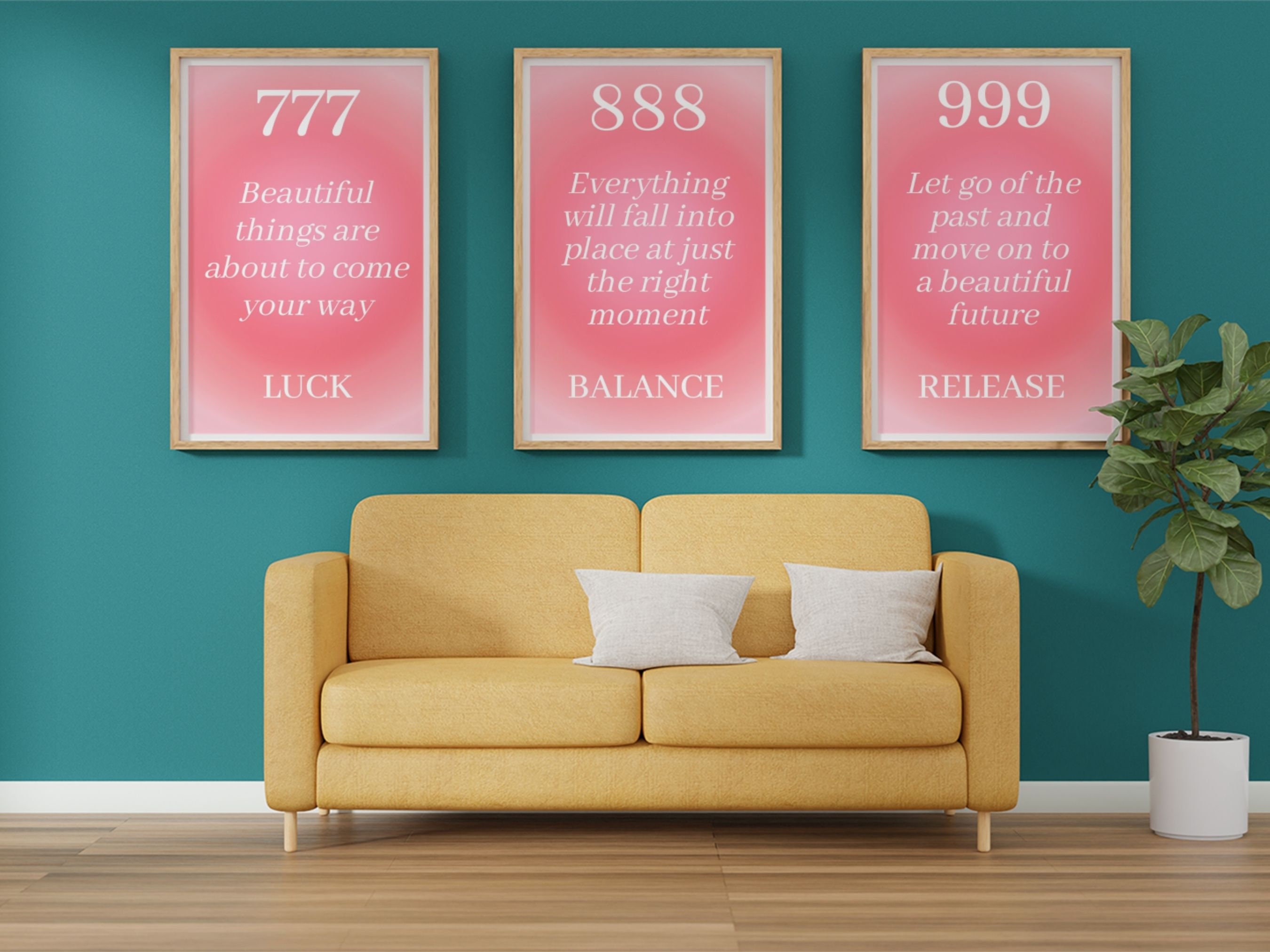 Printable Set of 9 Angel Number Posters Positive Aura Pink Grainy ...