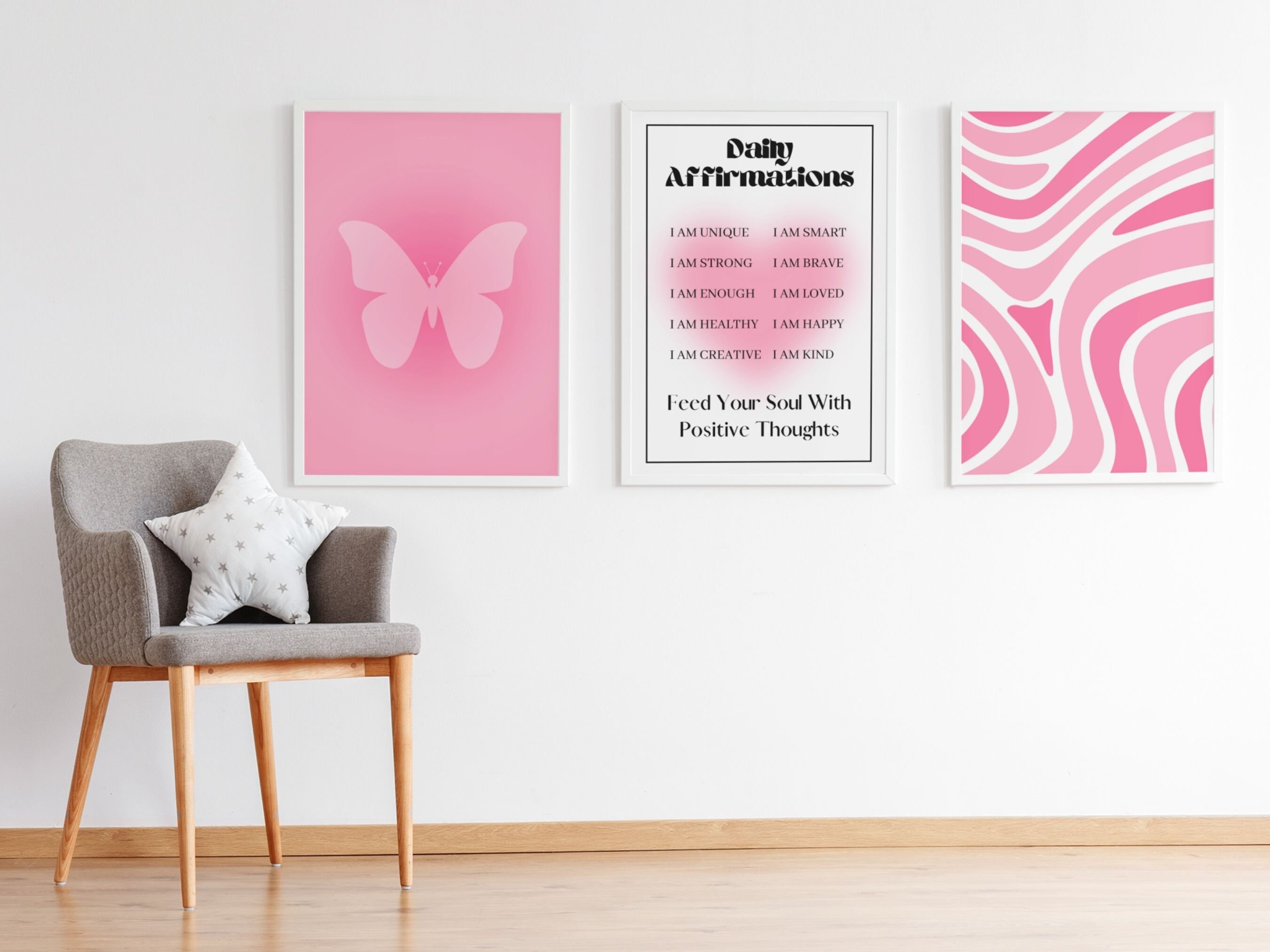 Pink Aura Poster Set of 3 Affirmation Poster Pink Gradient Poster Set ...