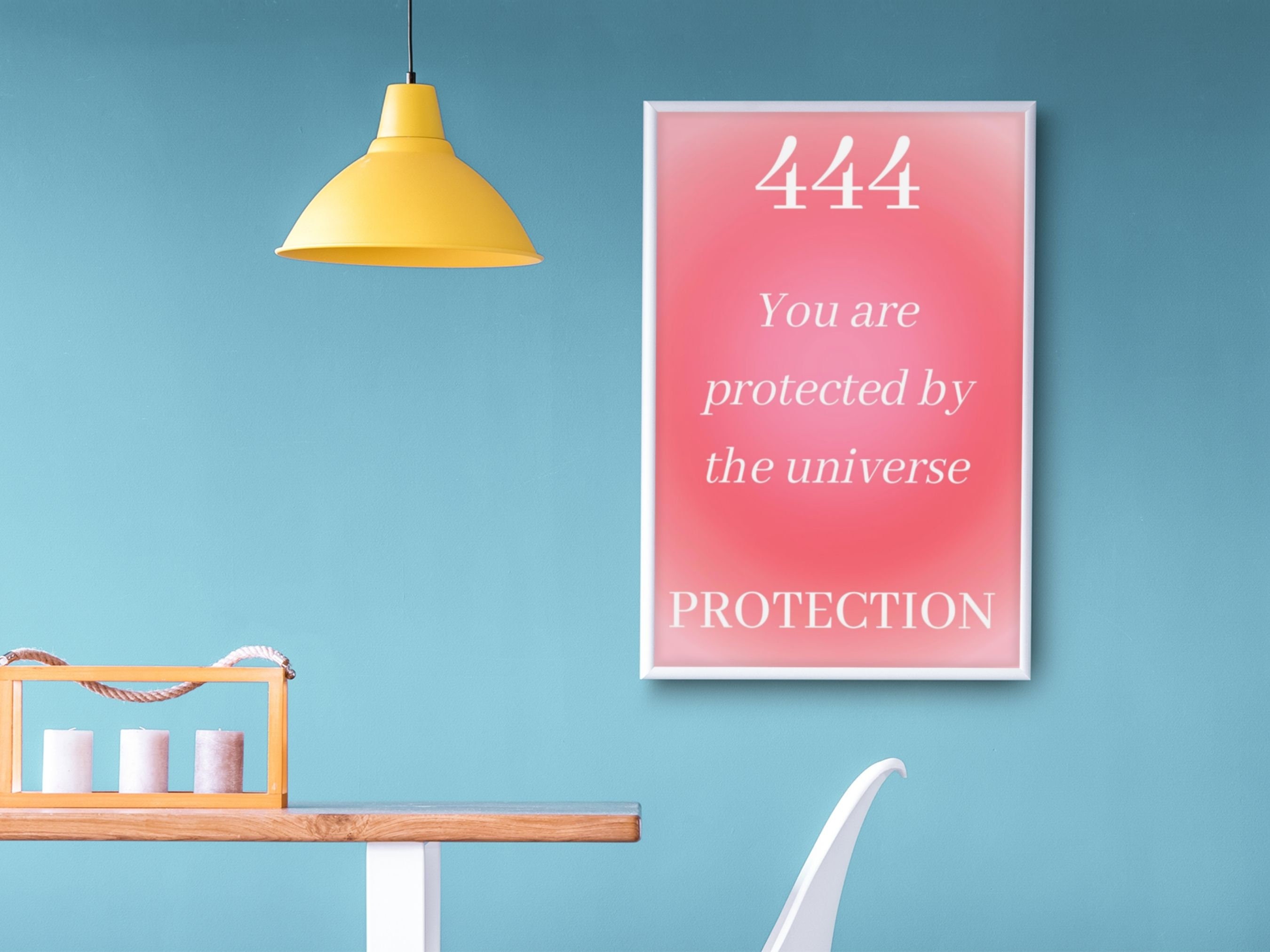444 Protection Angel Number Poster Positive Aura Print Pink Grainy ...