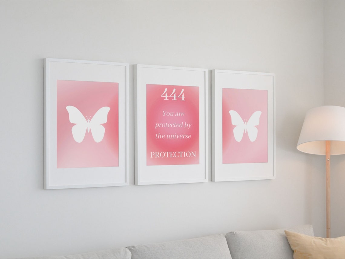 Set of 3 Angel Numbers Posters Angel Number 444 Protection Poster Pink ...