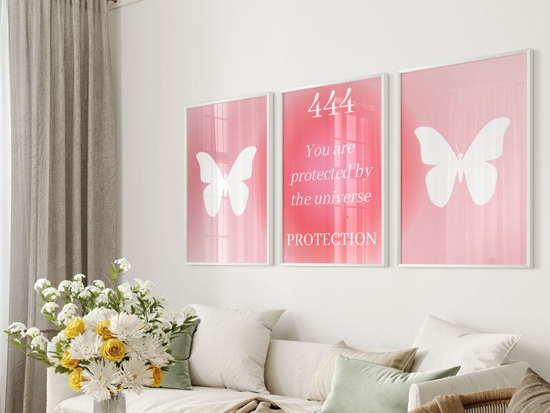 Set of 3 Angel Numbers Posters Angel Number 444 Protection Poster Pink ...