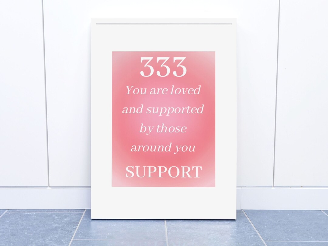 333 Support Angel Number Poster Positive Aura Print Pink Grainy ...