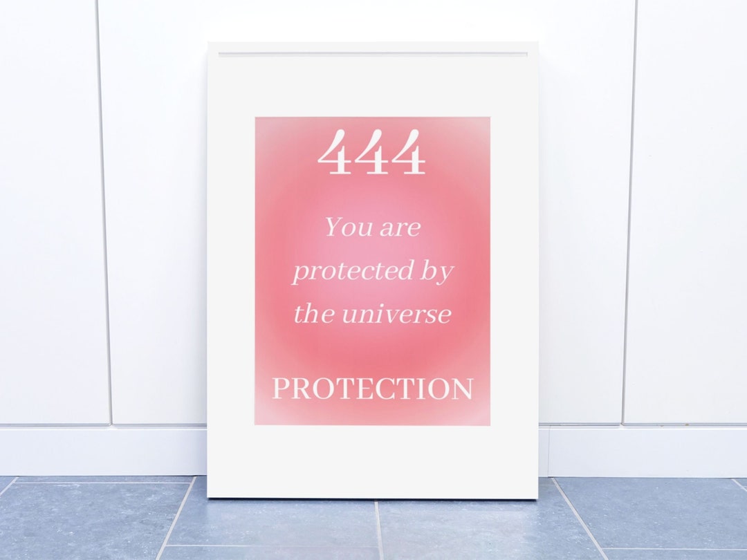 444 Protection Angel Number Poster Positive Aura Print Pink Grainy ...