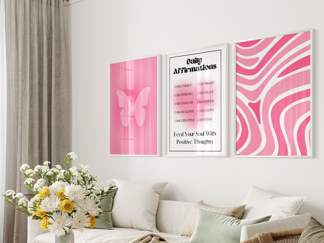 Pink Aura Poster Set of 3 Affirmation Poster Pink Gradient Poster Set ...