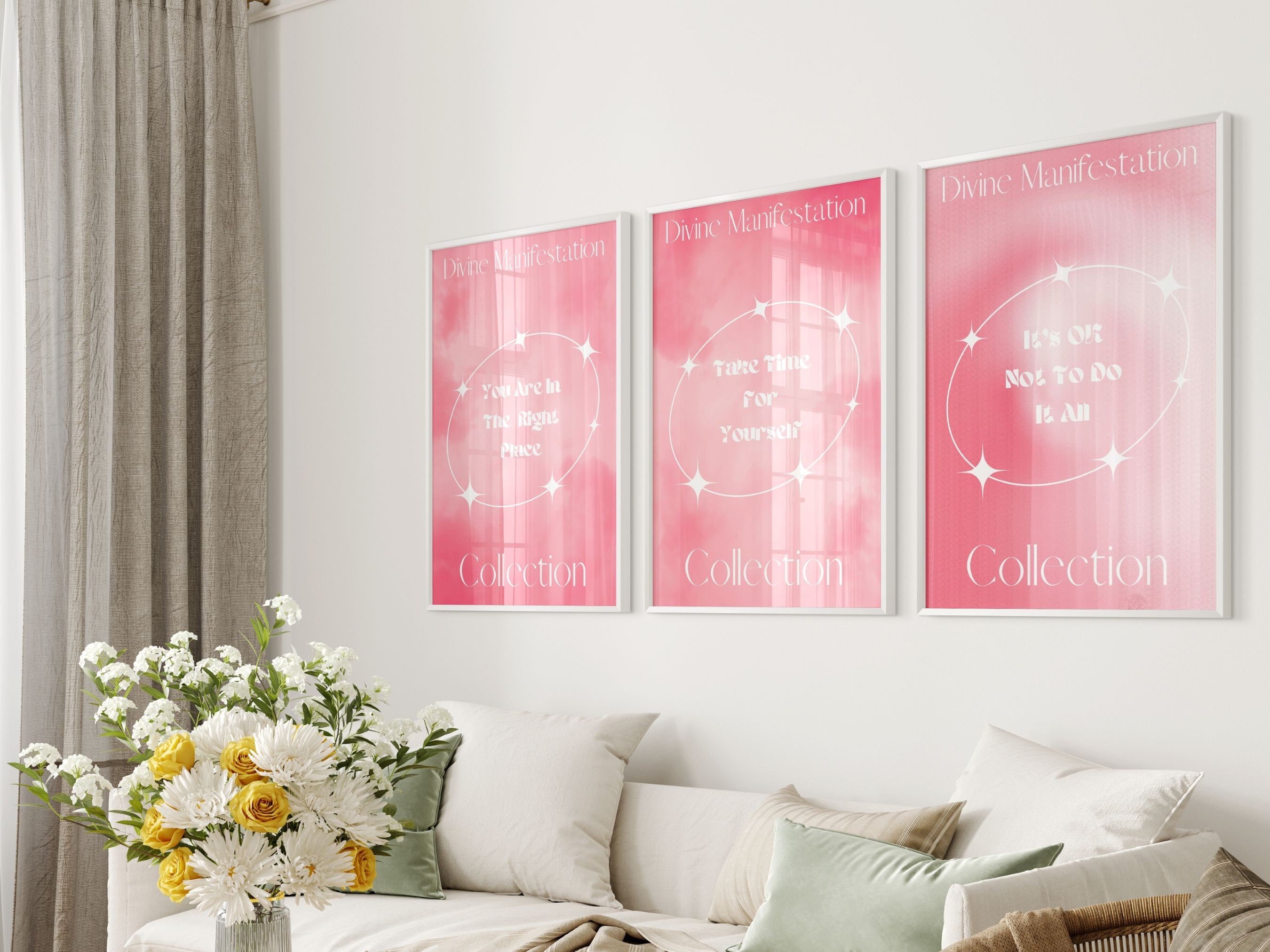 Set of 3 Affirmation Posters Pink Aura Poster Set Spiritual Wall Art ...