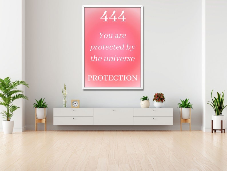 444 Protection Angel Number Poster Positive Aura Print Pink Grainy ...