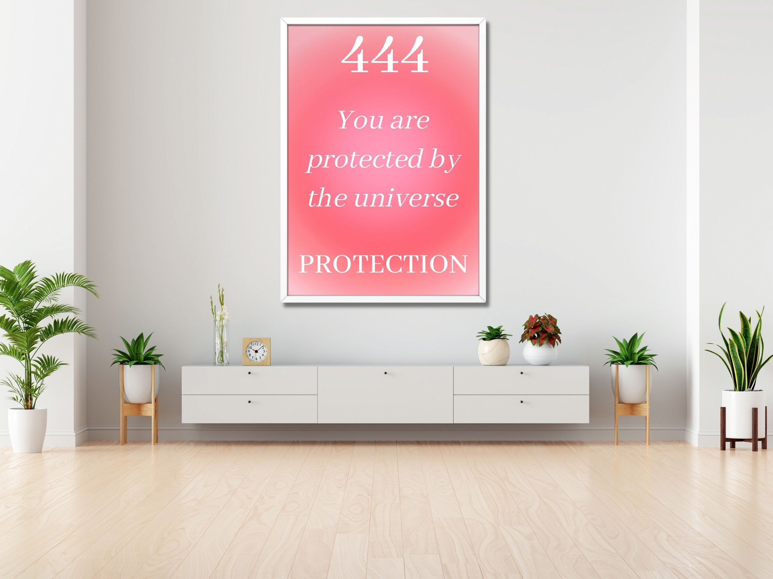 444 Protection Angel Number Poster Positive Aura Print Pink Grainy ...
