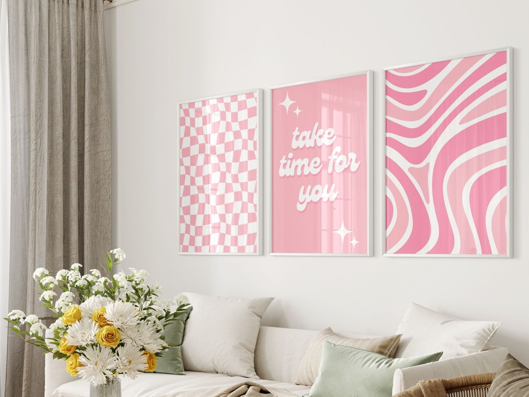 Cute Pink Affirmation Set of 3 Digital Posters Take Time for You Pink ...