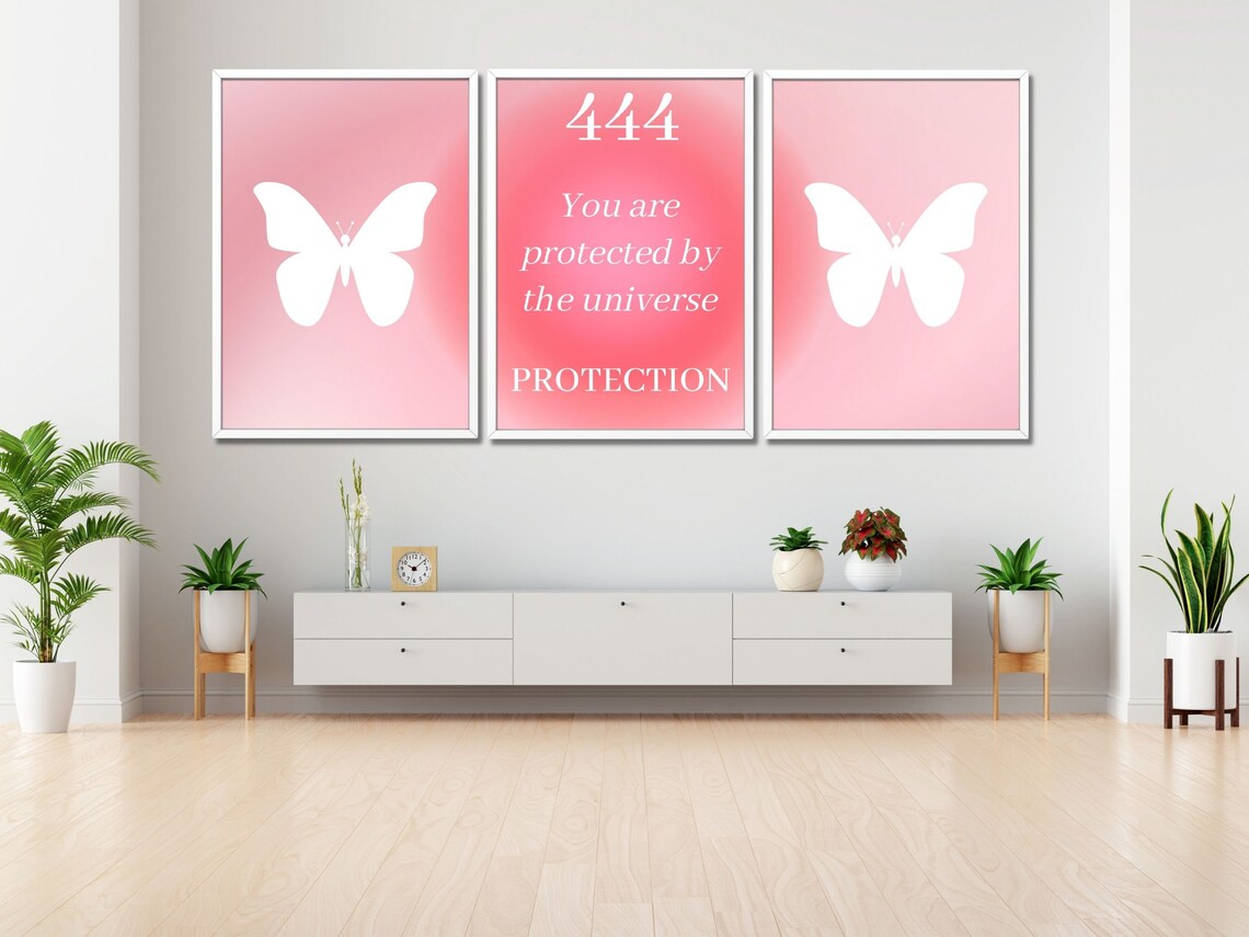Set of 3 Angel Numbers Posters Angel Number 444 Protection Poster Pink ...
