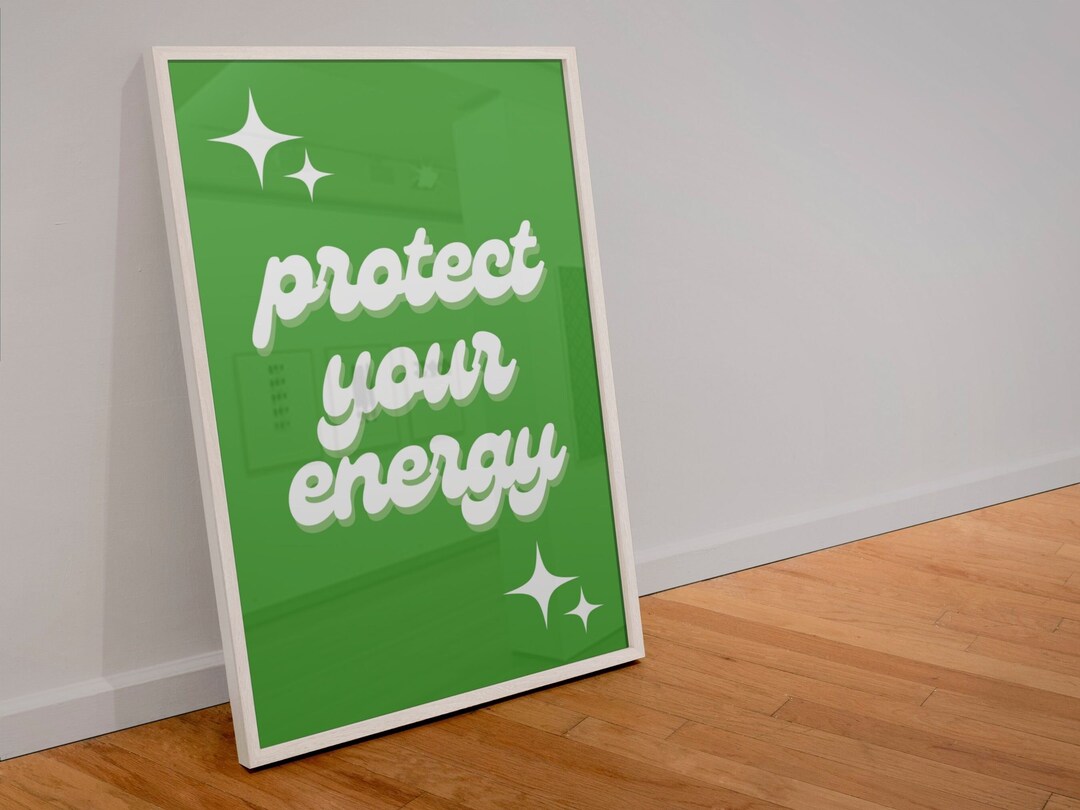 Green Affirmation Poster Protect Your Energy Digital Download Retro ...