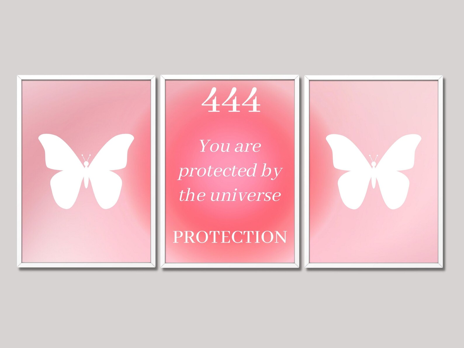 Set of 3 Angel Numbers Posters Angel Number 444 Protection Poster Pink Grainy Gradient Wall Art ...
