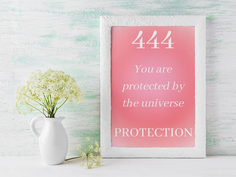 444 Protection Angel Number Poster Positive Aura Print Pink Grainy ...